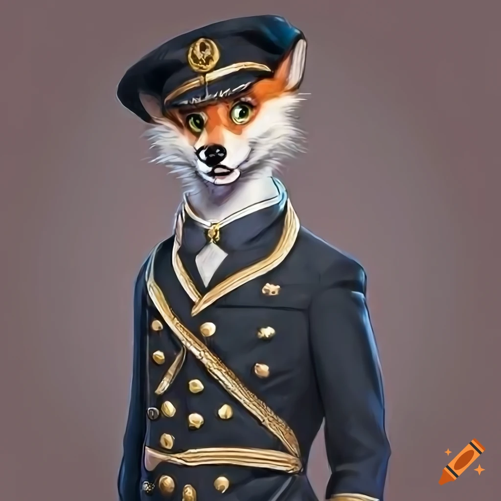 Fine art of a fox dressed as a Titanic crew member on Craiyon