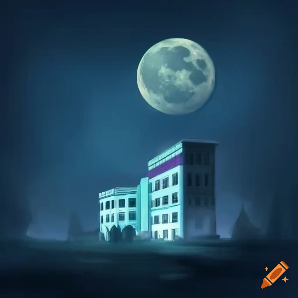 Fantasy hospital building under the full moon on Craiyon