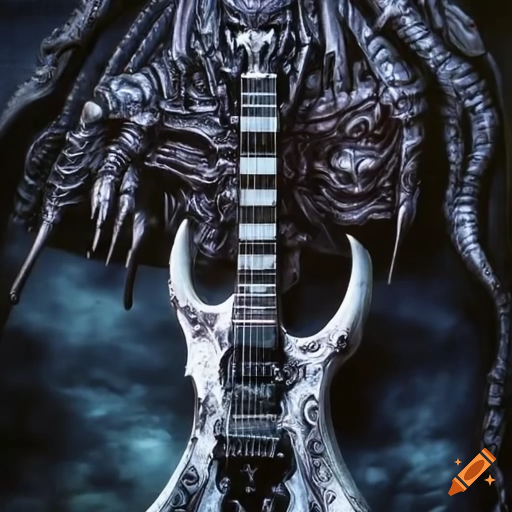 Giger designed warlock guitar on Craiyon