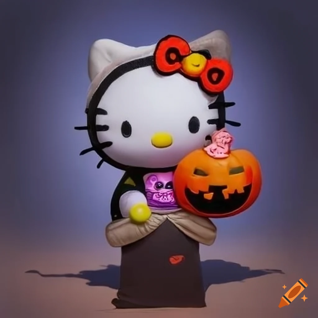 Hello kitty in halloween costume with personalized sign on Craiyon