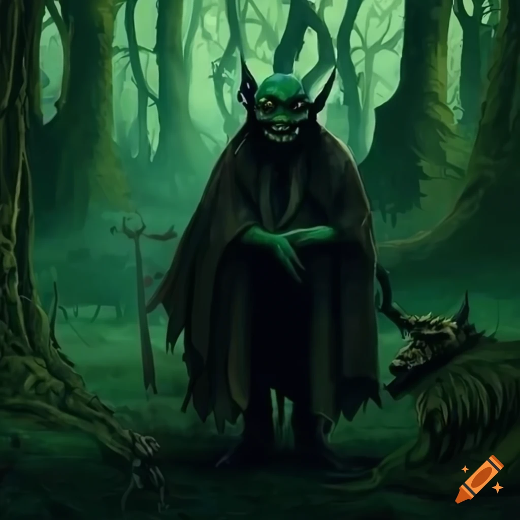 Dark and magical forest with goblins on Craiyon