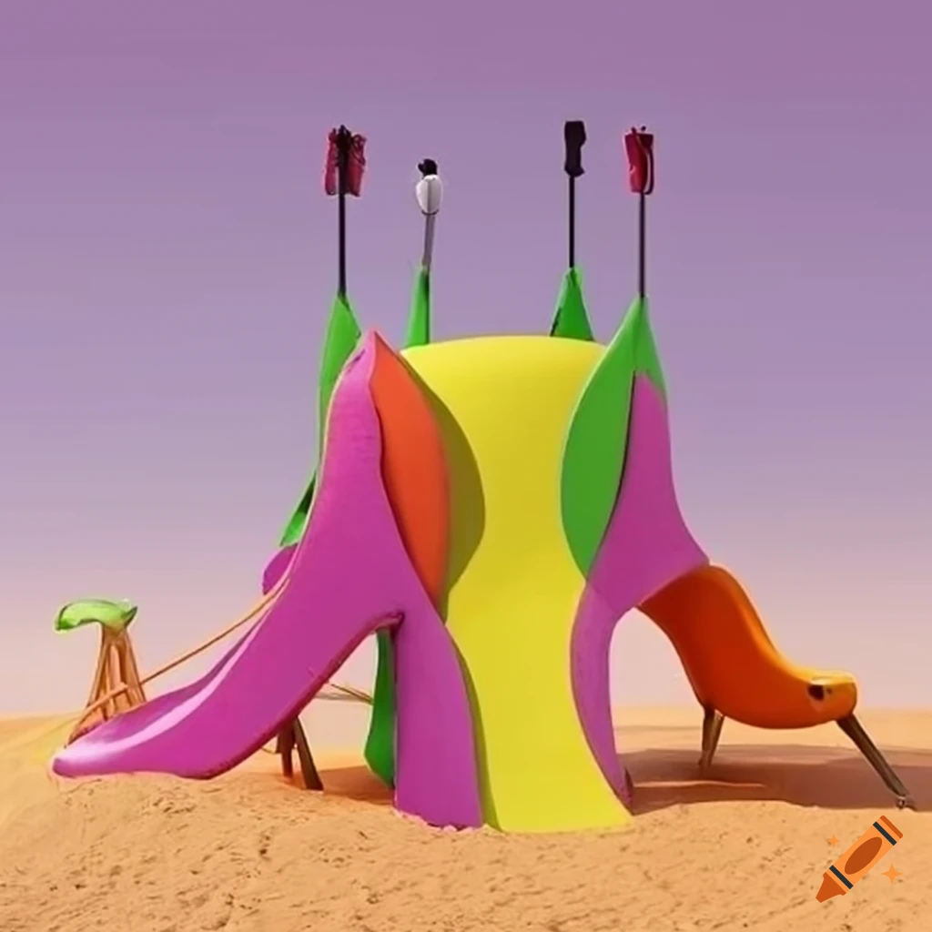Surrealist playground with colorful structures