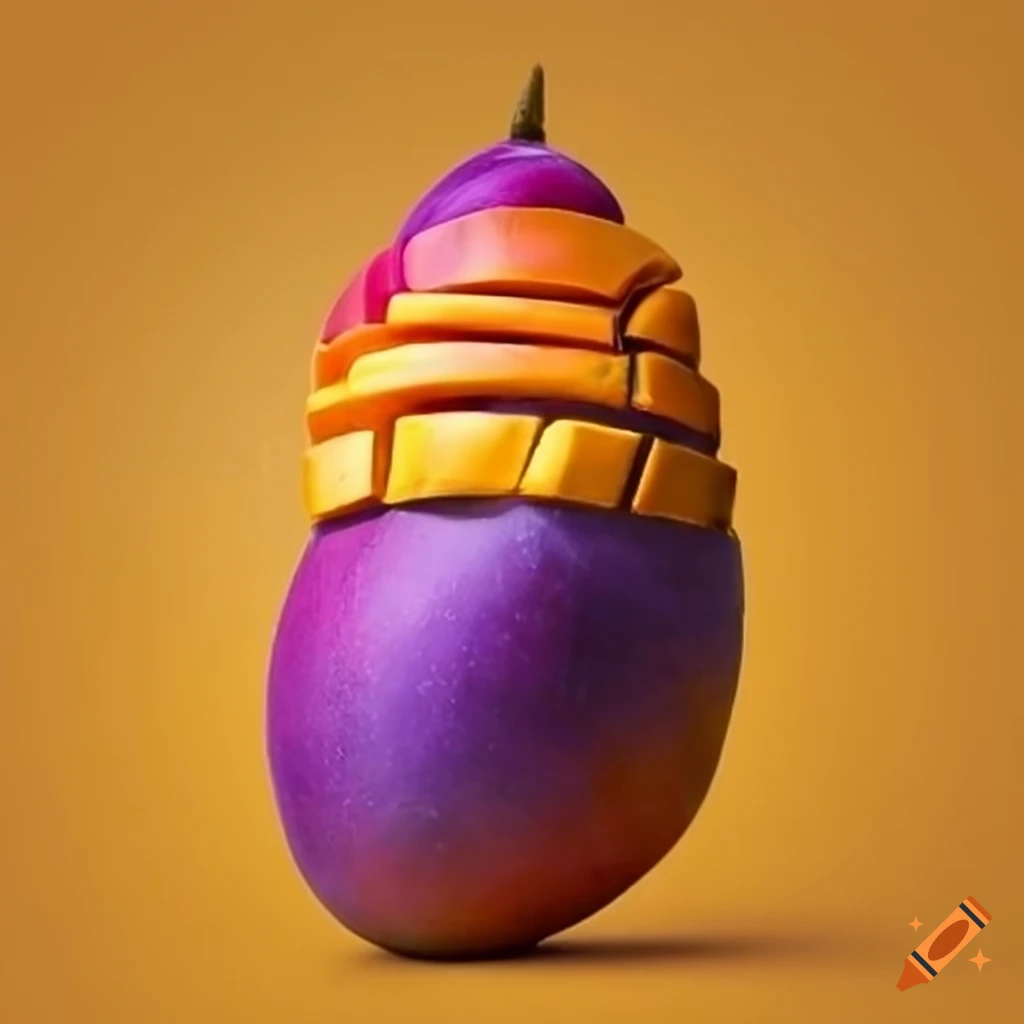 Striped mango in gold, orange, and purple