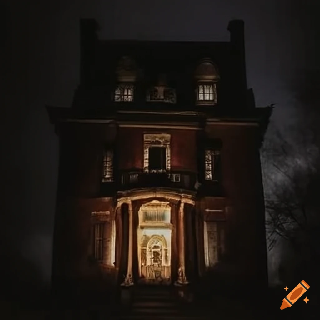 Haunting image of a spooky mansion at night on Craiyon