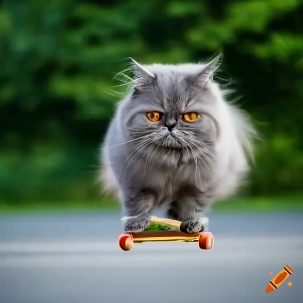 Orange cat with a skateboard and a bow on it's head on Craiyon