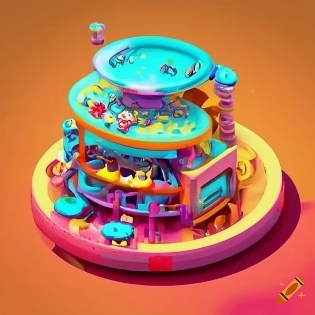 Image of a futuristic kidcore food factory