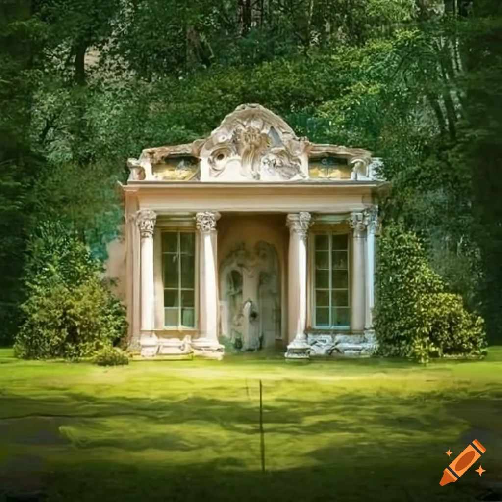 Rococo stucco entrance in a leafy garden