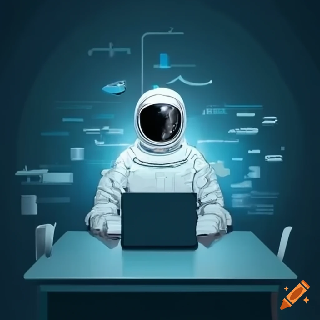 Astronaut checking analytics on a computer