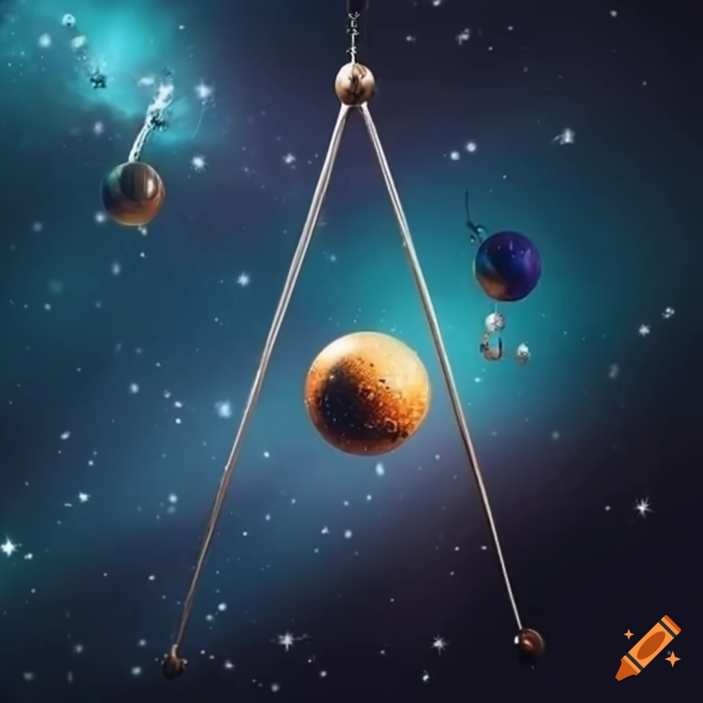 Pendulum swing with five balls in space