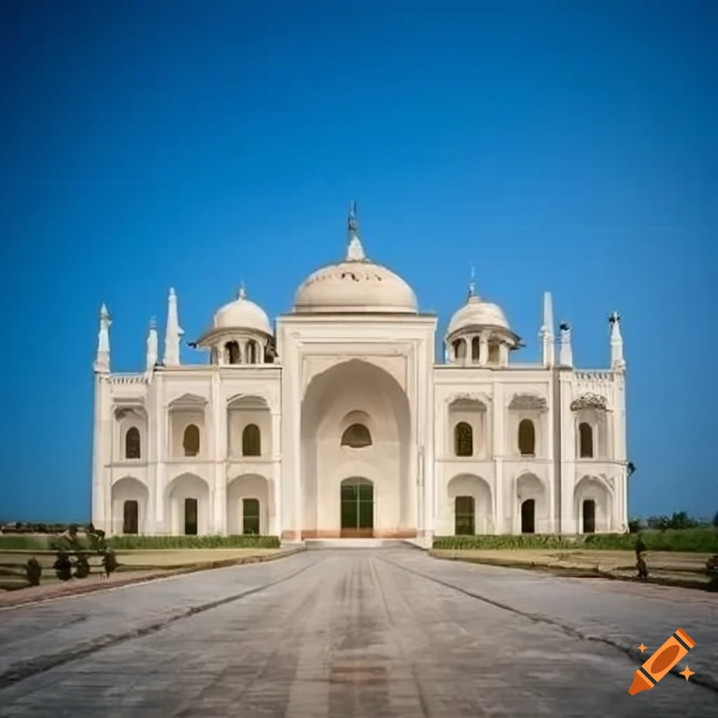 Front view of mahal white house in mediterranean architectural style