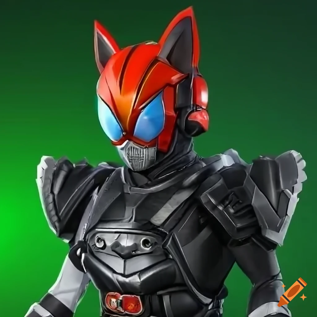 Portrait of a female kamen rider in red panda theme on Craiyon