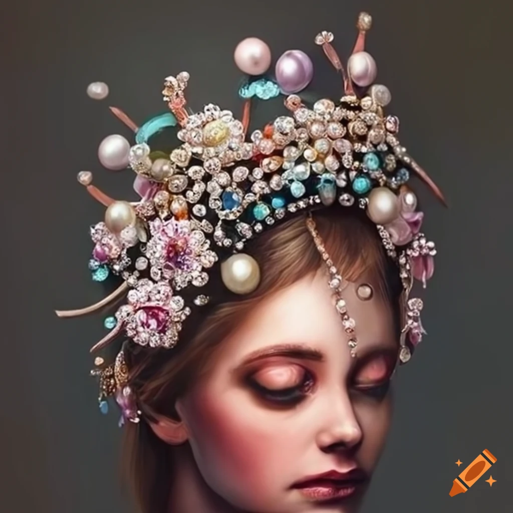 Hyper-realistic painting of a jewel-adorned headpiece on Craiyon