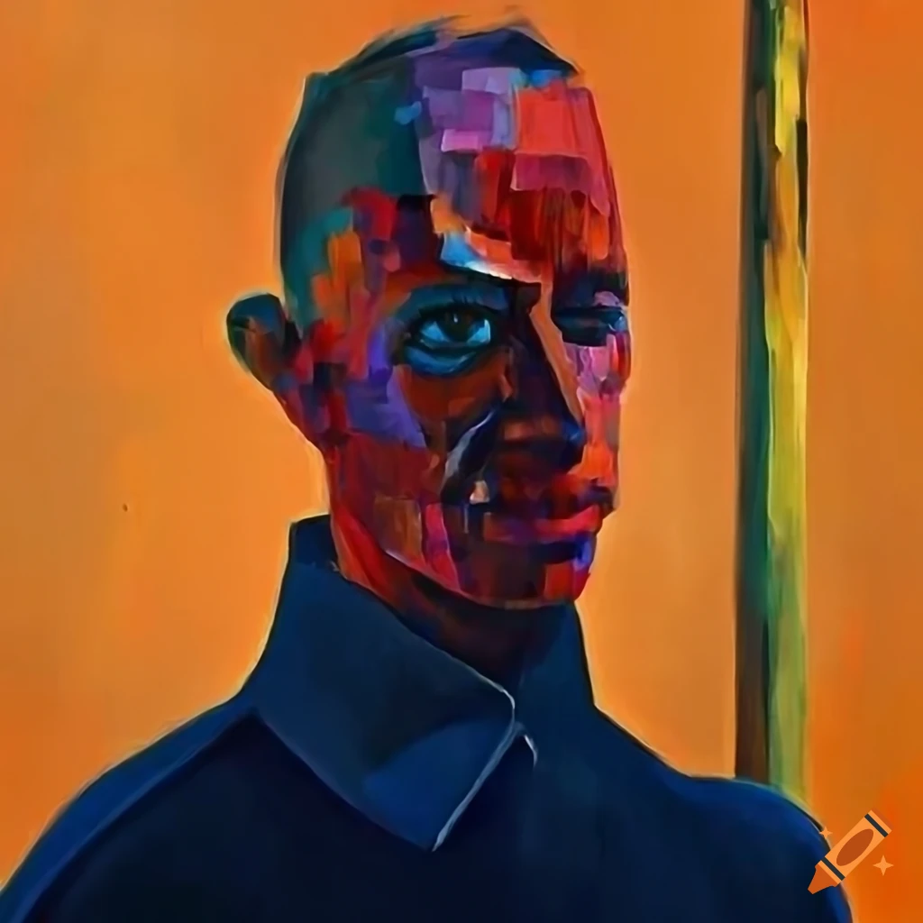 A cubist painting of a man's face vibrating with energy on Craiyon