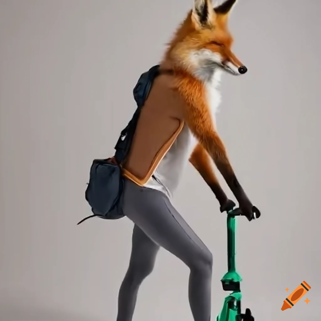 Image of a fox riding an electric scooter uphill on Craiyon