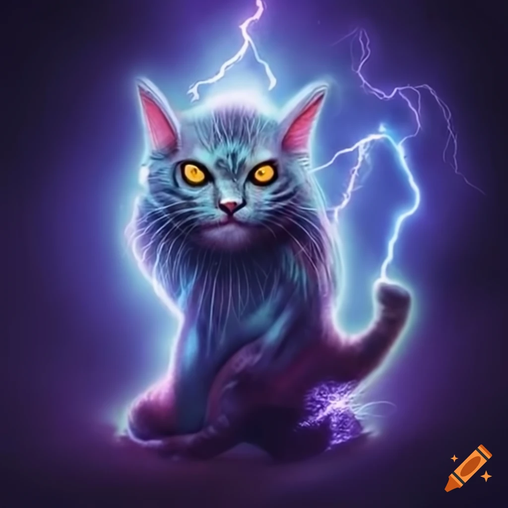 Cat with lightning wearing wizard hat