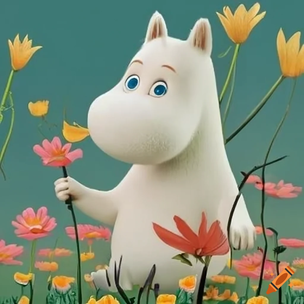 Moomin transforming into flowers on Craiyon