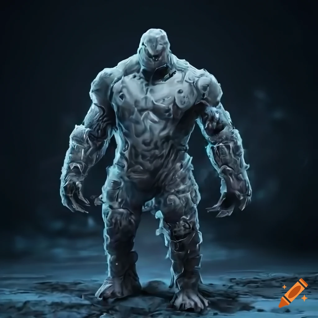 Illustration of ice golem in heavy armor