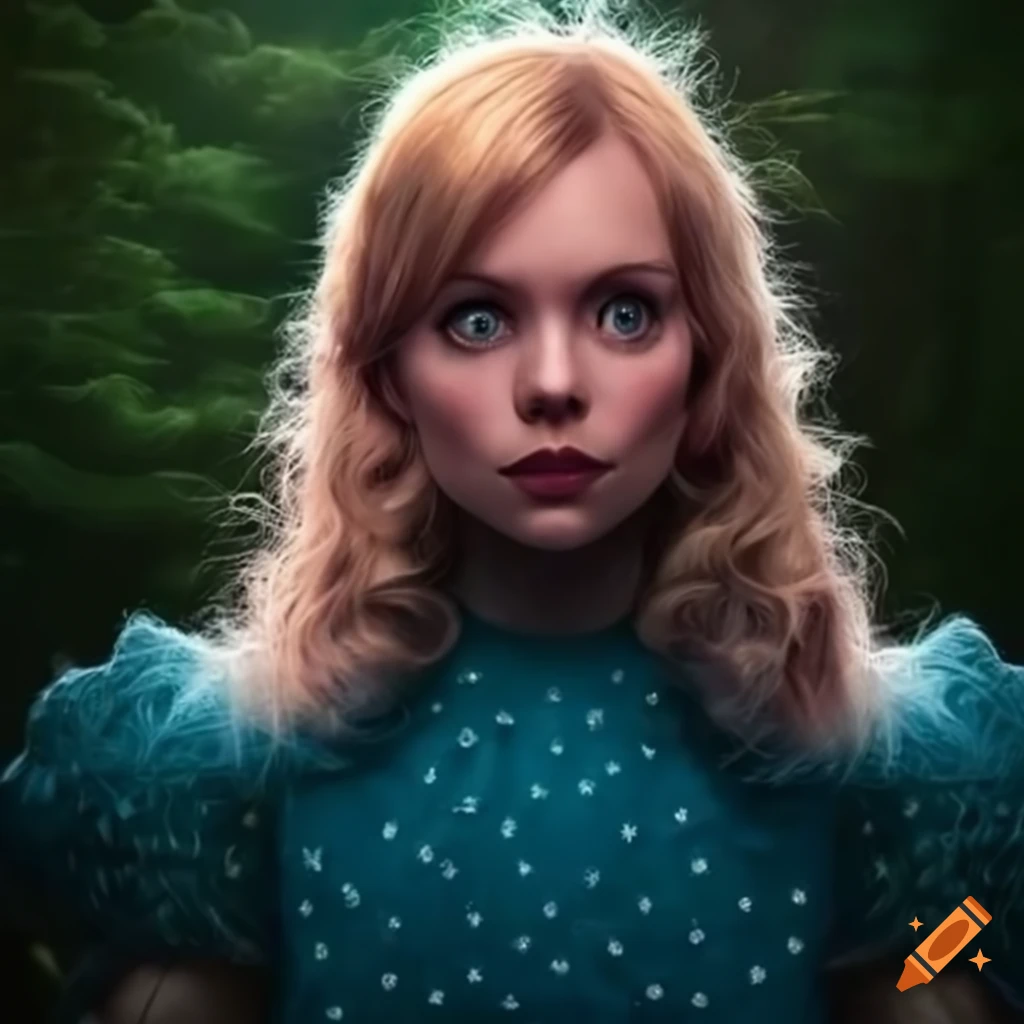 Movie poster featuring MyAnna Buring as Alice in Wonderland on Craiyon