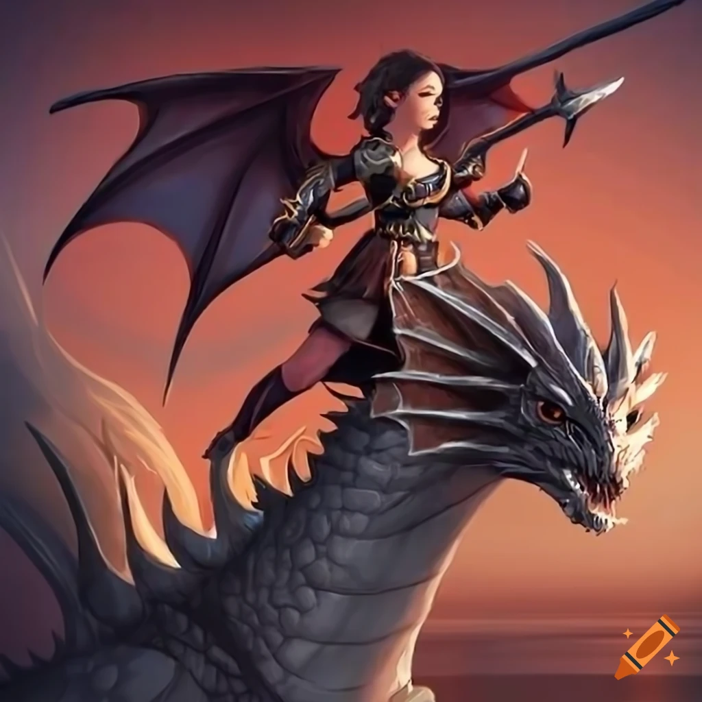 Female warrior riding a dragon on Craiyon
