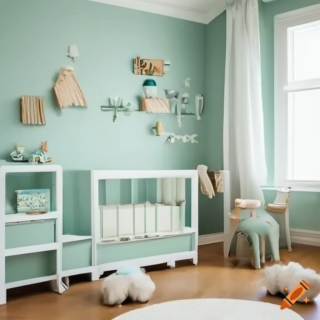 Celadon-themed room for a 6-year-old boy on Craiyon