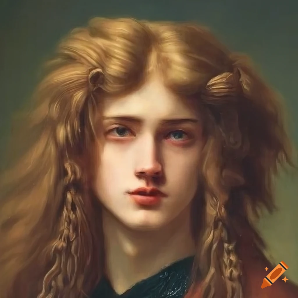 Portrait of a young man with long hair in Pre-Raphaelite style on Craiyon