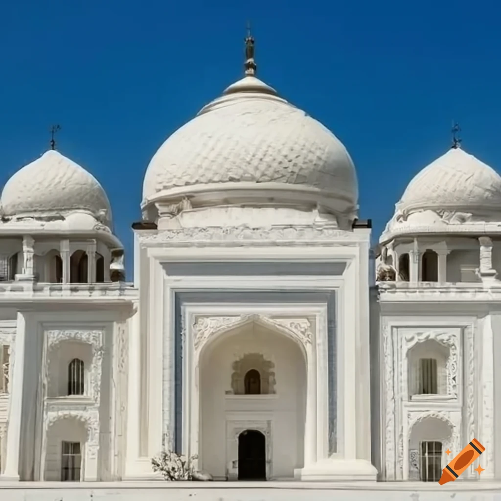 Frontal view of mahal white house in mediterranean architectural style ...