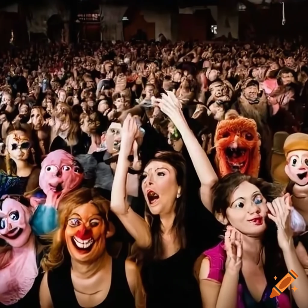 Visual of a crowd of puppet-people expressing disapproval on Craiyon