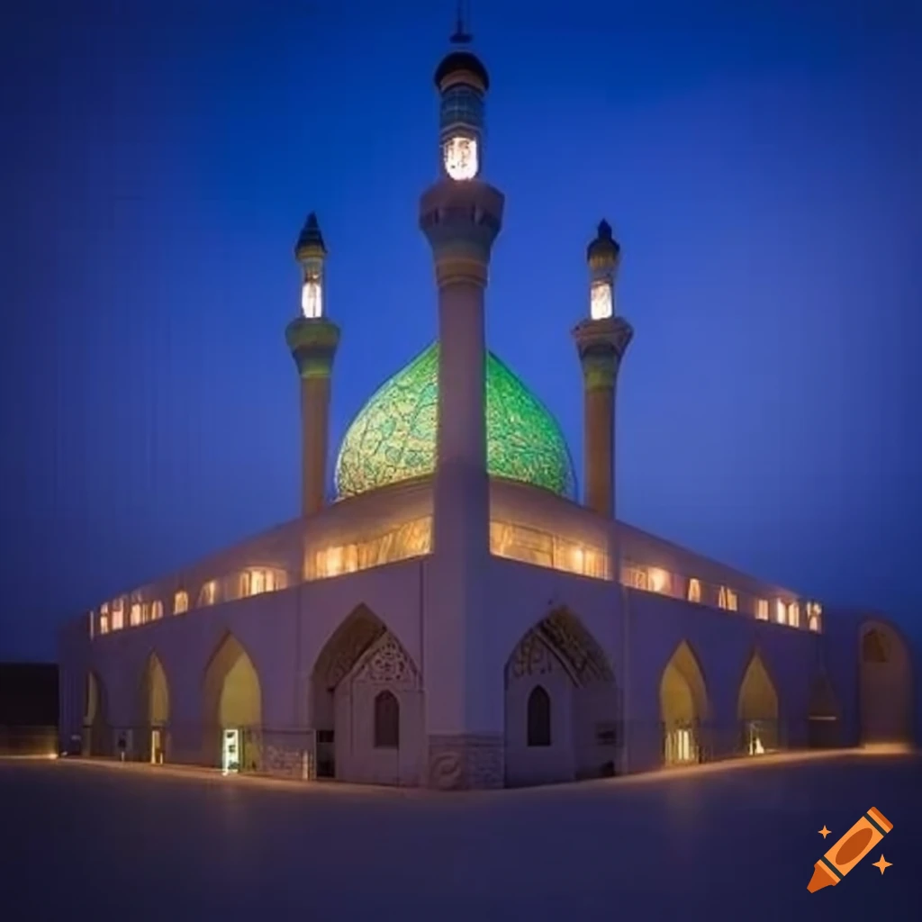 White cube shaped mosque with islamic architecture