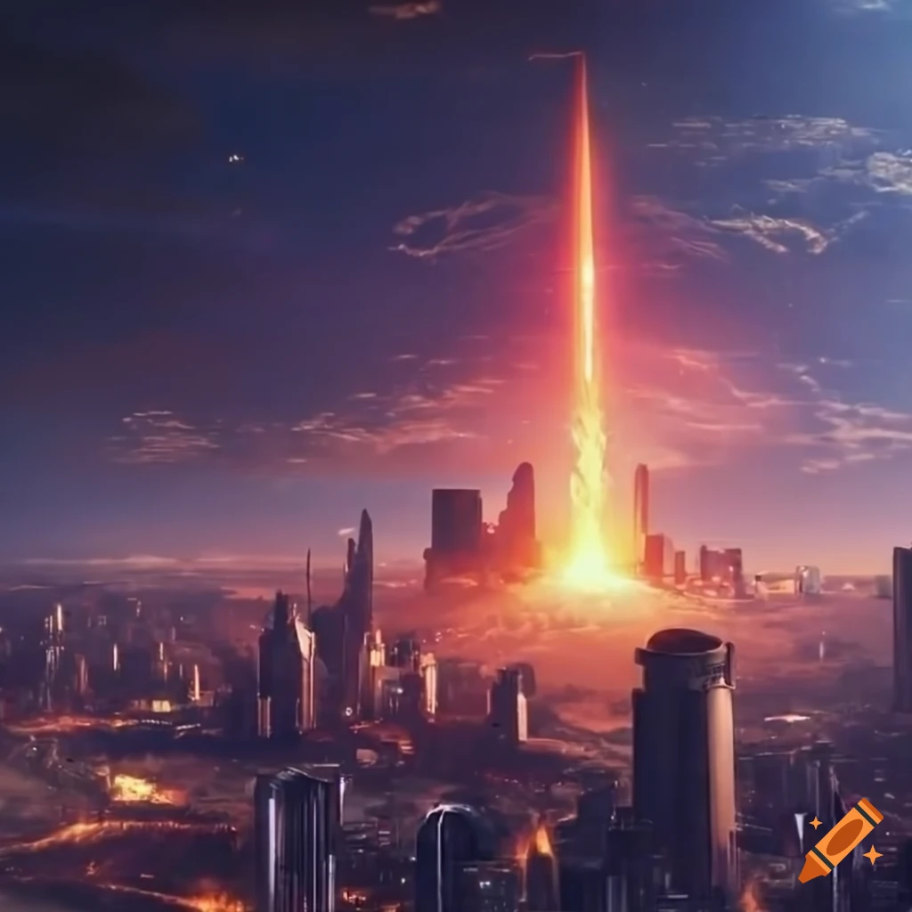 Cityscape of houston with a soaring rocket on Craiyon