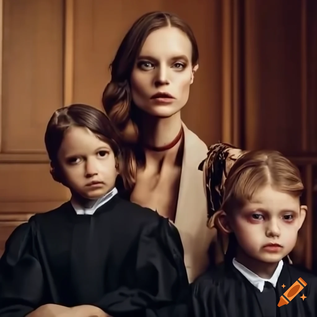 Family with lawyer in a courtroom on Craiyon