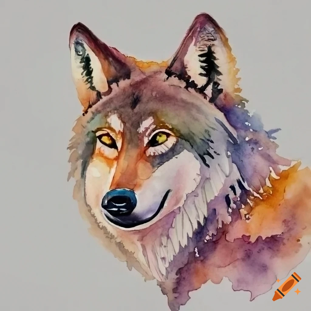 Winged wolf watercolor painting