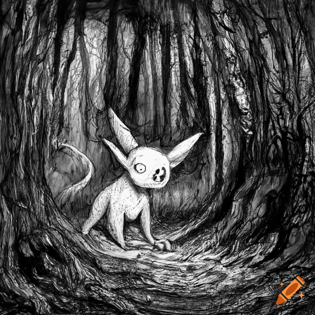 Dark and spooky Espeon artwork by Stephen Gammell on Craiyon