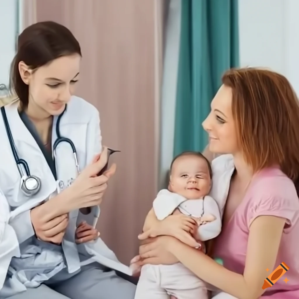 Madre y bebé hablando con un doctor on Craiyon