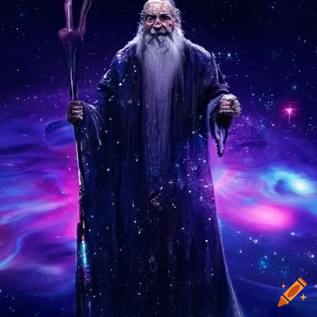Image of a cosmic wizard with a long beard and staff