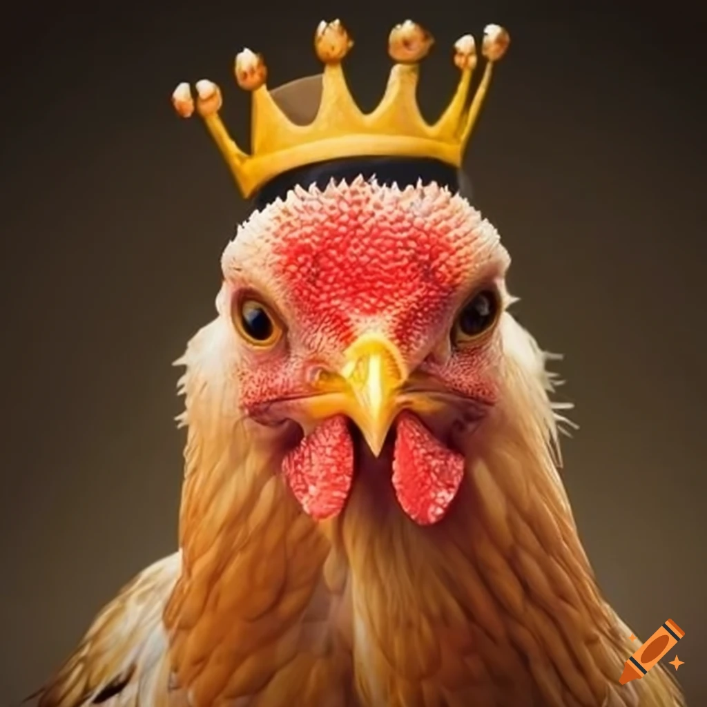 Funny image of a chicken wearing a crown on Craiyon