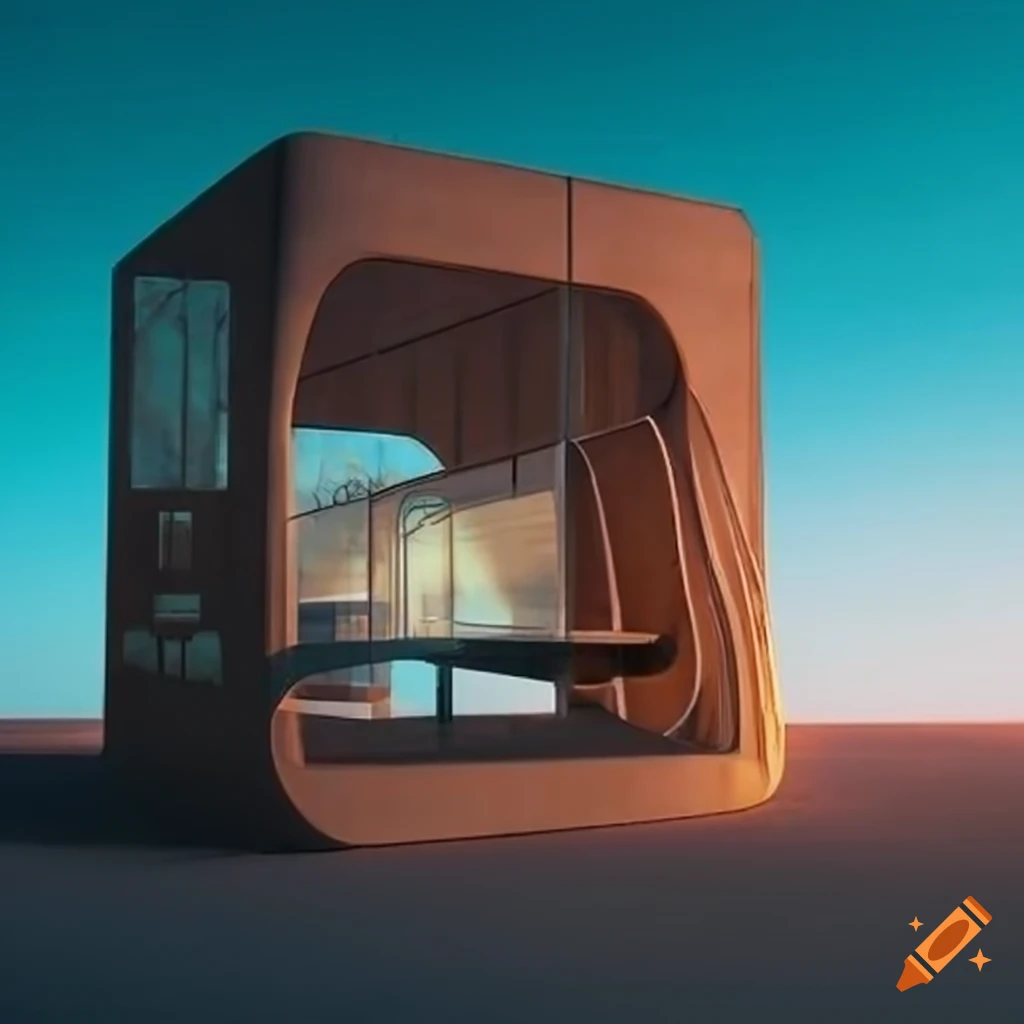 Futuristic bus stop with seating elements on Craiyon