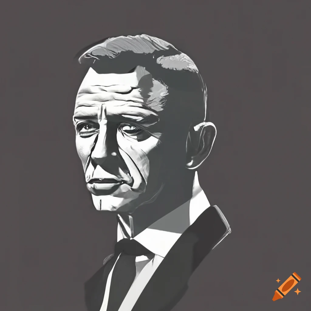 Young sean connery as james bond in front of a garden rake rack on Craiyon