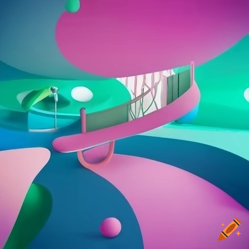 Surrealistic playground with vibrant colors