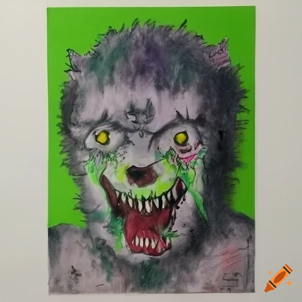 Childs drawing of a crying werewolf in raw expressive style on Craiyon