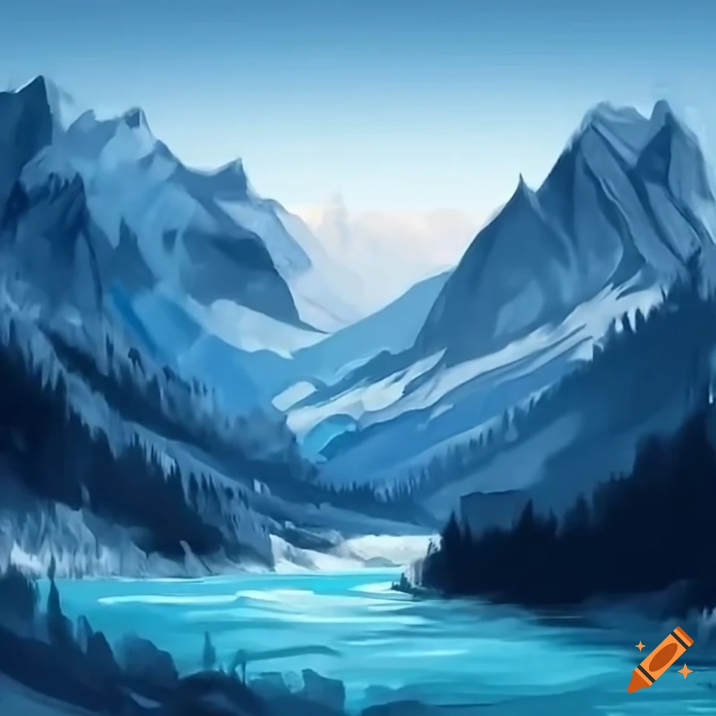 Stunning view of snow-capped peaks on Craiyon