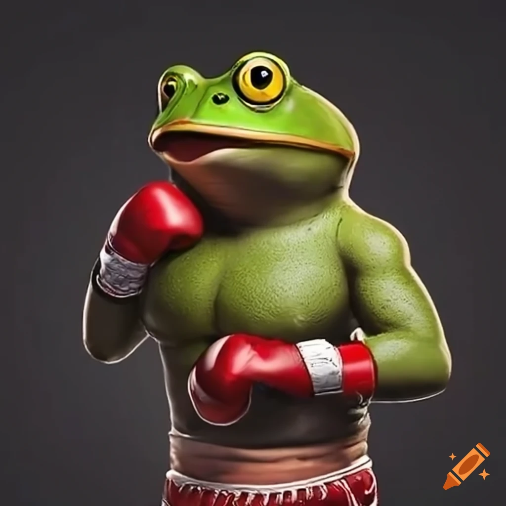 Illustration of a kickboxing duel between a frog and a toad