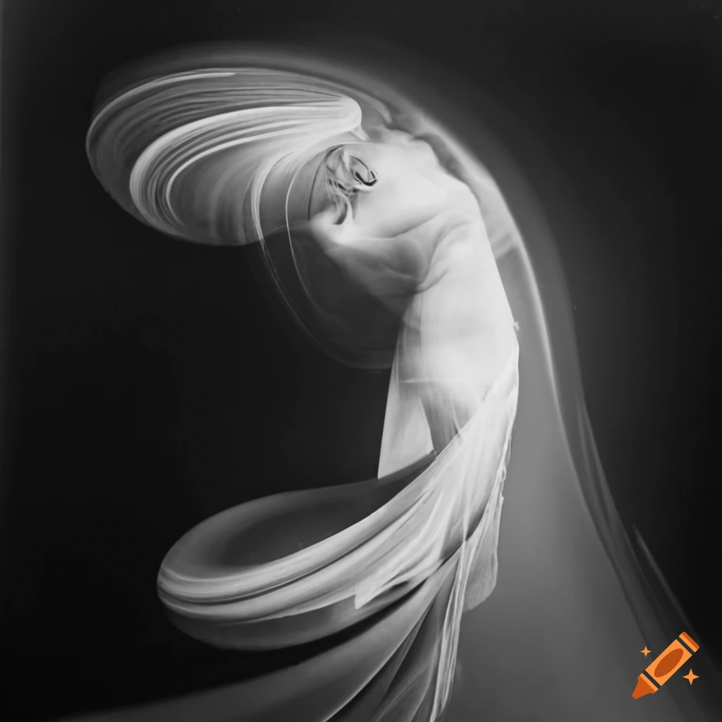 Double exposure portrait of swirling silhouettes on Craiyon