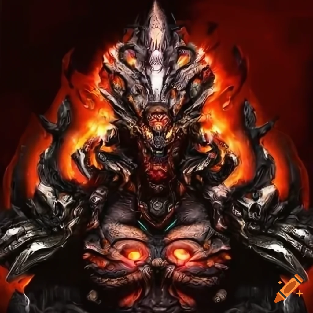 Digital art of a futuristic armored demon god on Craiyon