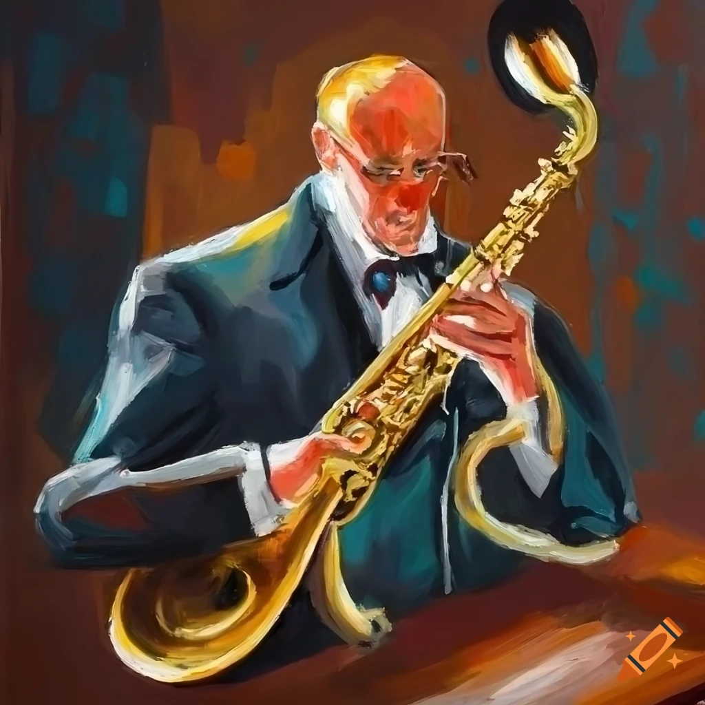 Alla prima painting of a jazz band playing in a bar on Craiyon