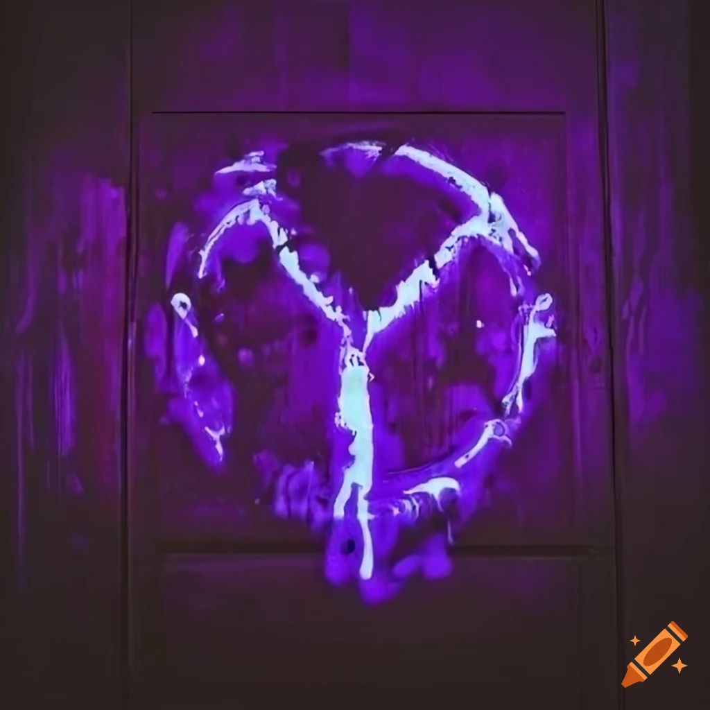 Dark purple stencil graffiti on a wooden door on Craiyon