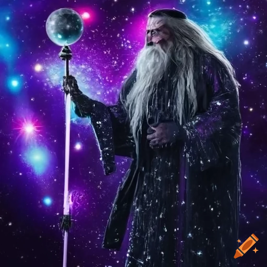 Image of a cosmic wizard with a long beard and starry robes on Craiyon