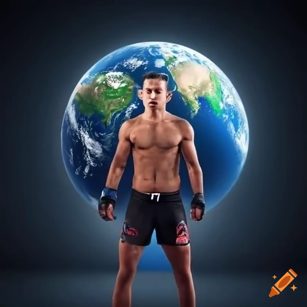 Ufc fighter with microphone in front of the earth on Craiyon