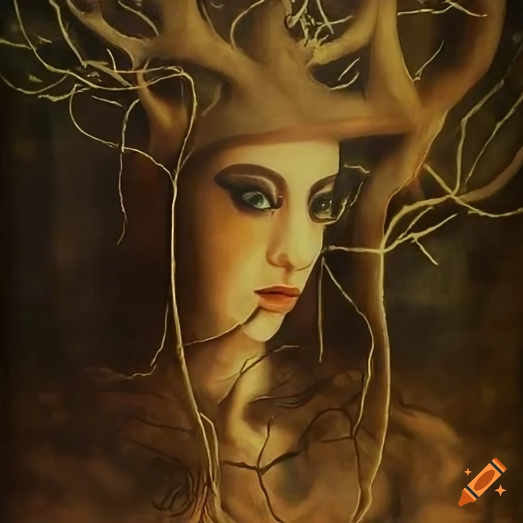Surreal painting of a woman with tree roots on Craiyon