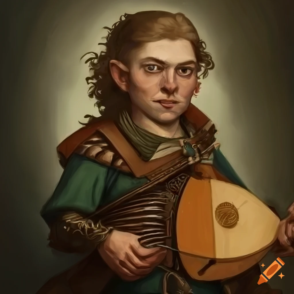 Smiling male halfling bard portrait on Craiyon