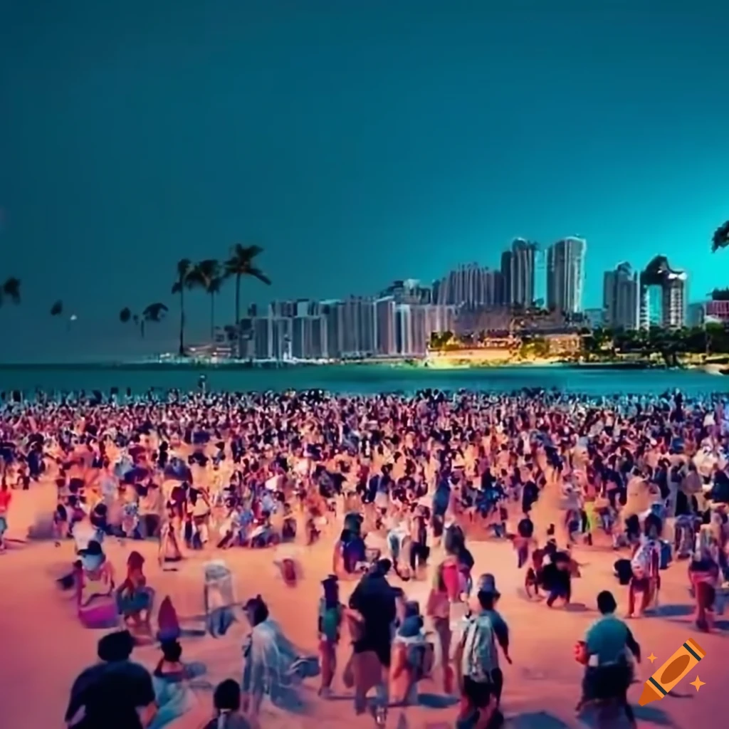 Crowded miami beach in florida on Craiyon